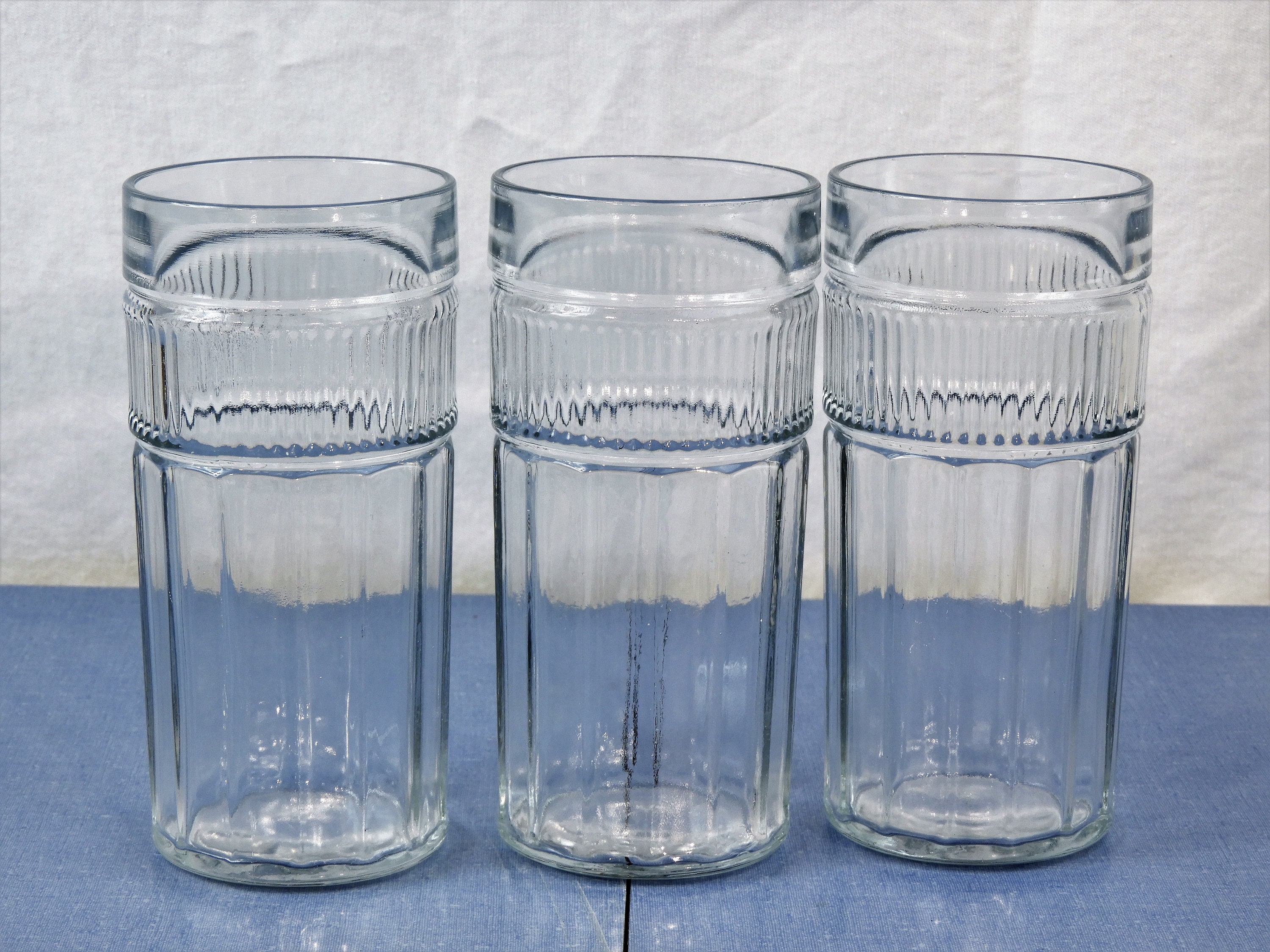 Vintage High Ball Tumblers (3), 16 oz Anchor Hocking, Clear Ribbed ...