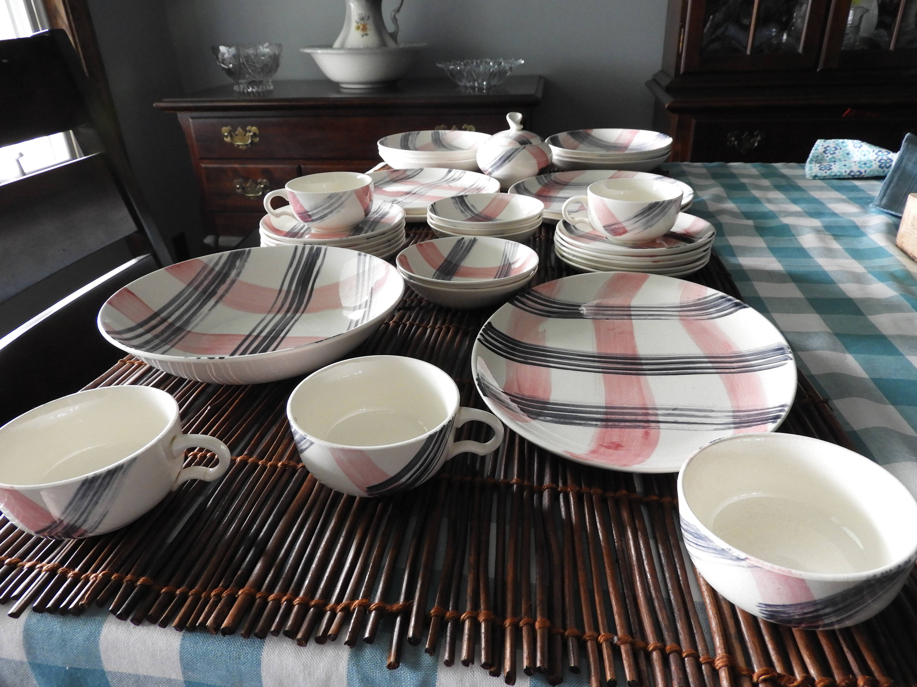 Vintage Blair Dinnerware, Woven Gray and Red Dinnerware Set (36 Pcs ...