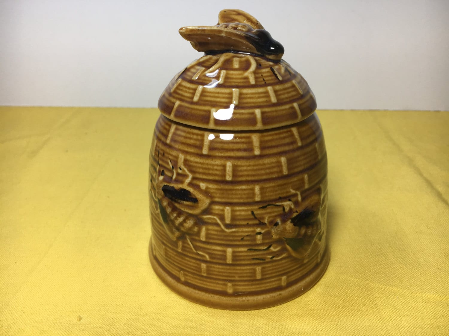 Vintage Brown Ceramic Bee Hive Honey Pot, Bee Hive Honey Pot, Majolica ...