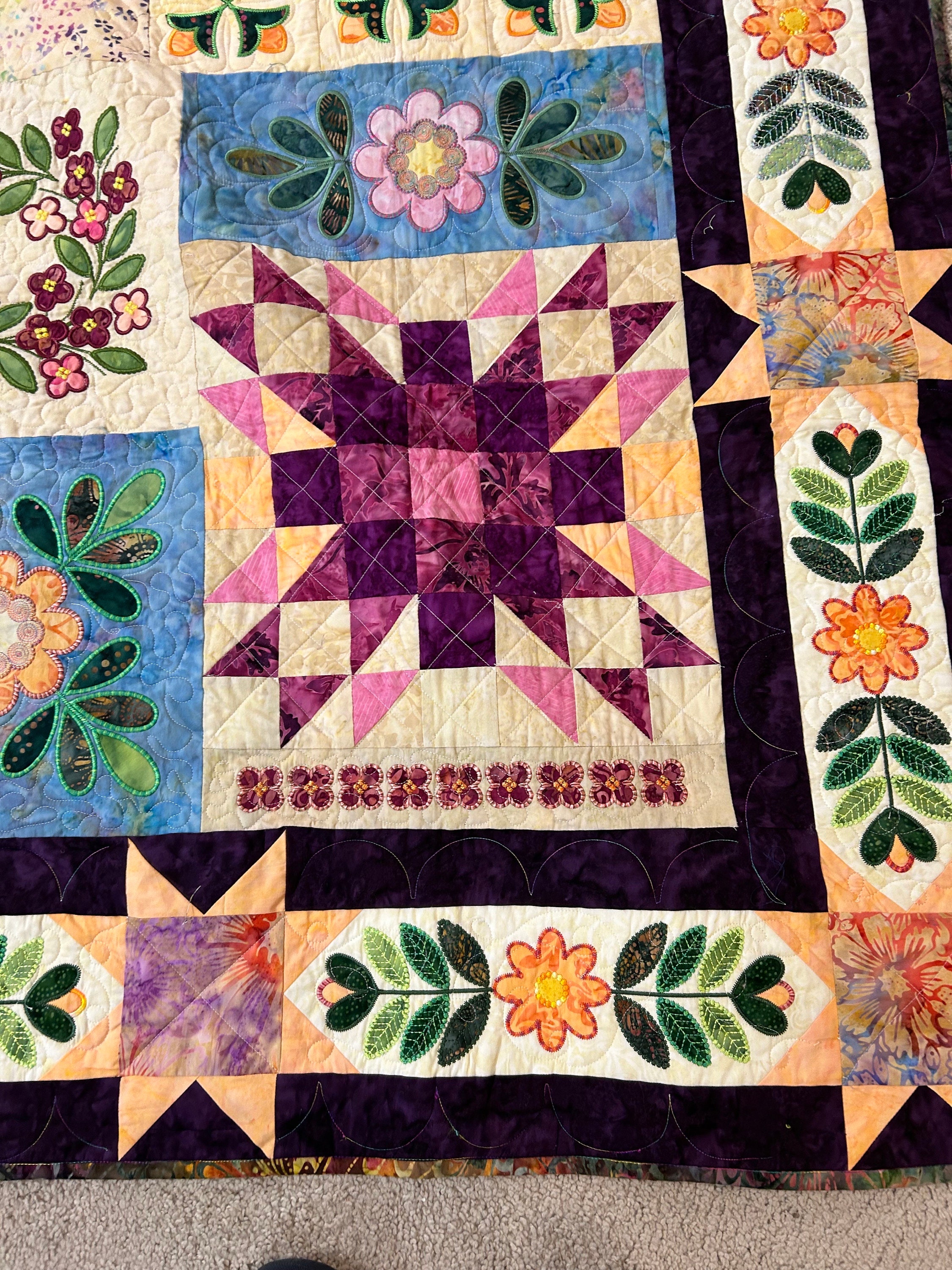 Beautiful One of a Kind Embroidered Quilt 71” X 79” This is Called ...