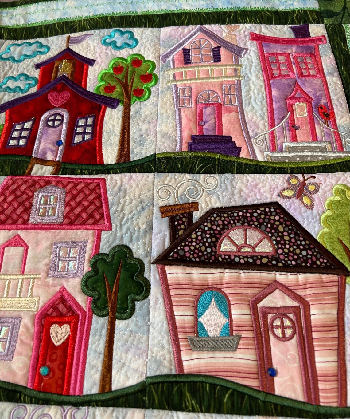 The Neighborhood Wall Quilt 34” X 34” Machine Appliqued and Embroidered ...