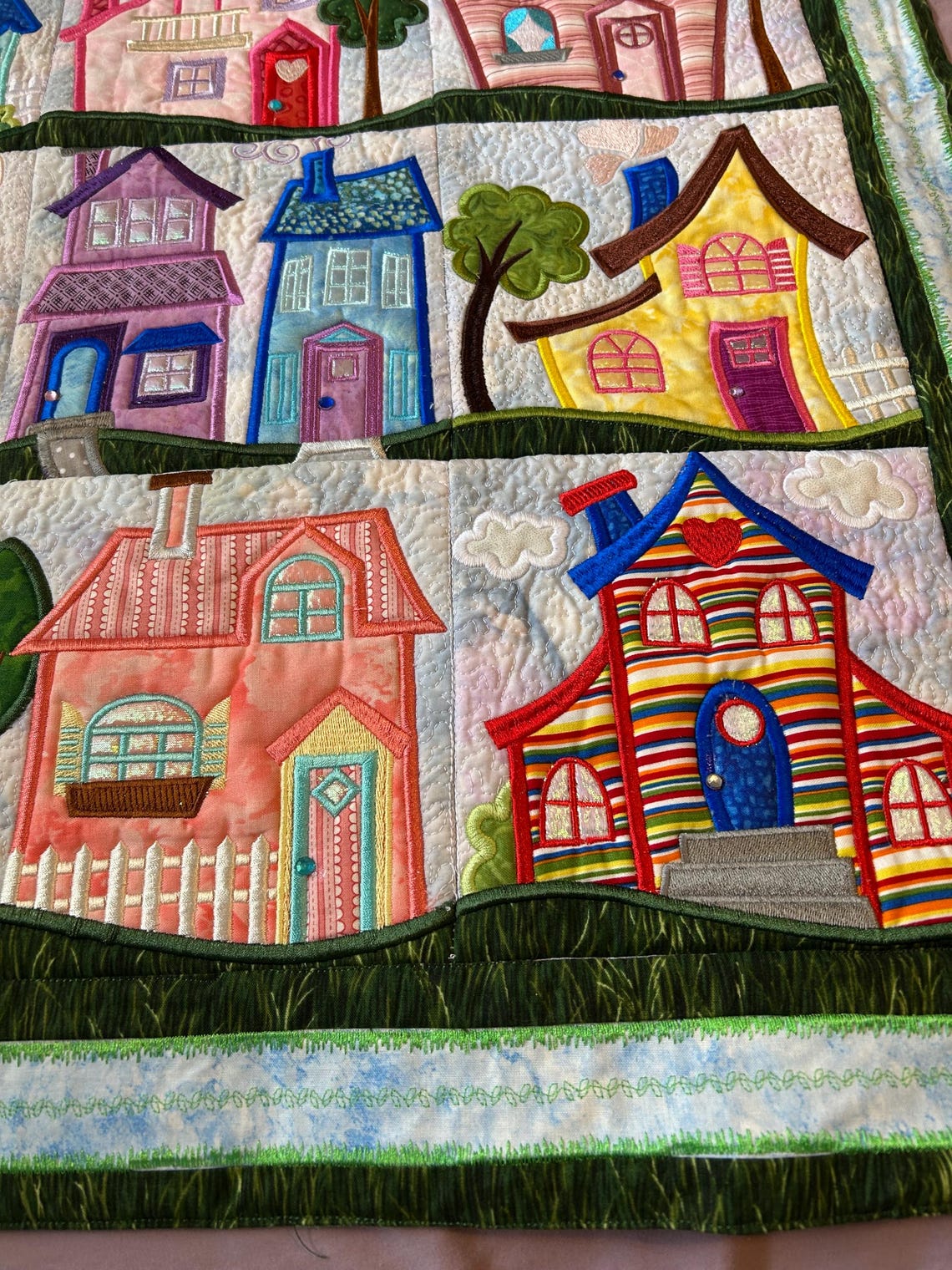 The Neighborhood Wall Quilt 34” X 34” Machine Appliqued and Embroidered ...