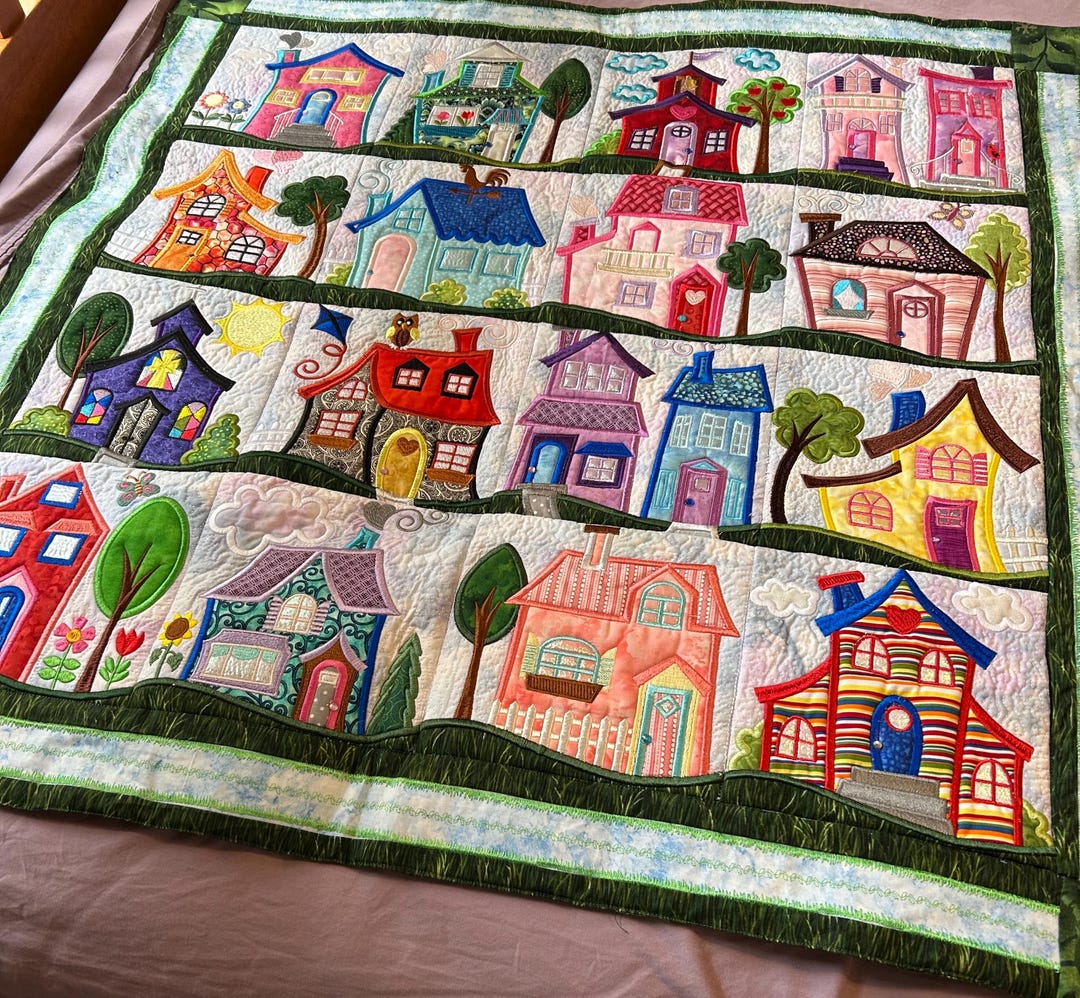 The Neighborhood Wall Quilt 34” X 34” Machine Appliqued and Embroidered ...
