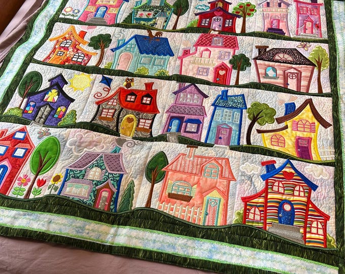 The Neighborhood Wall Quilt 34” X 34” Machine Appliqued and Embroidered ...