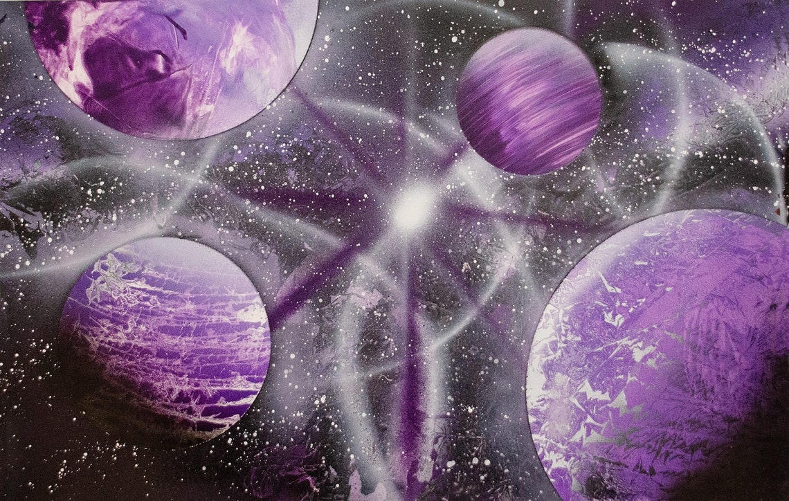 Purple Planets in Space - Etsy