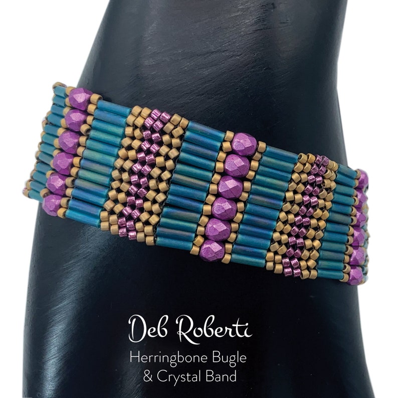 Herringbone Bugle & Crystal Band Beaded Pattern Tutorial by | Etsy Herringbone Bugle & Crystal Band Beaded Pattern Tutorial by | Etsy