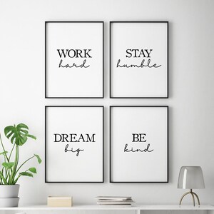 Work Hard Be Kind Stay Humble Inspirational Wall Art - Etsy