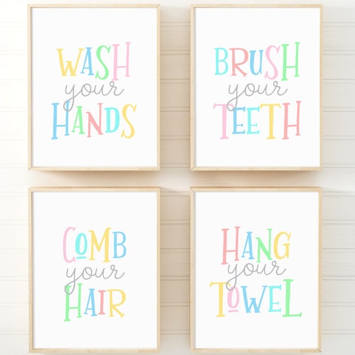 Girl Bathroom Prints Pink Kids Bathroom Wall Art Printable - Etsy