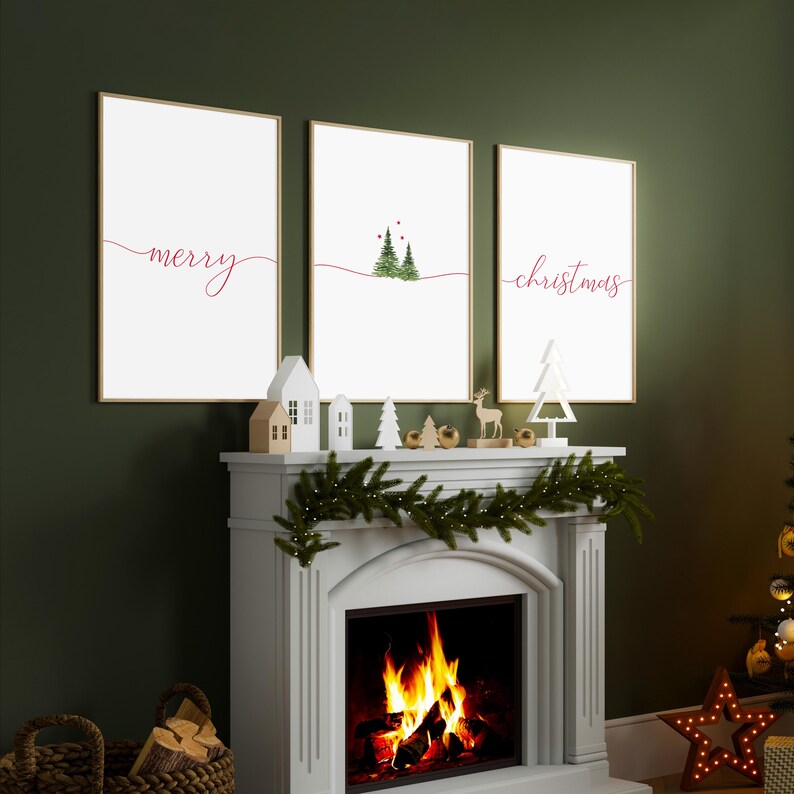 Merry Christmas Wall Art, Set of 3 Christmas Prints, Christmas Wall ...