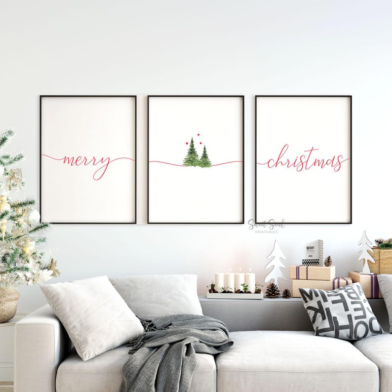 Merry Christmas Wall Art, Set of 3 Christmas Prints, Christmas Wall ...