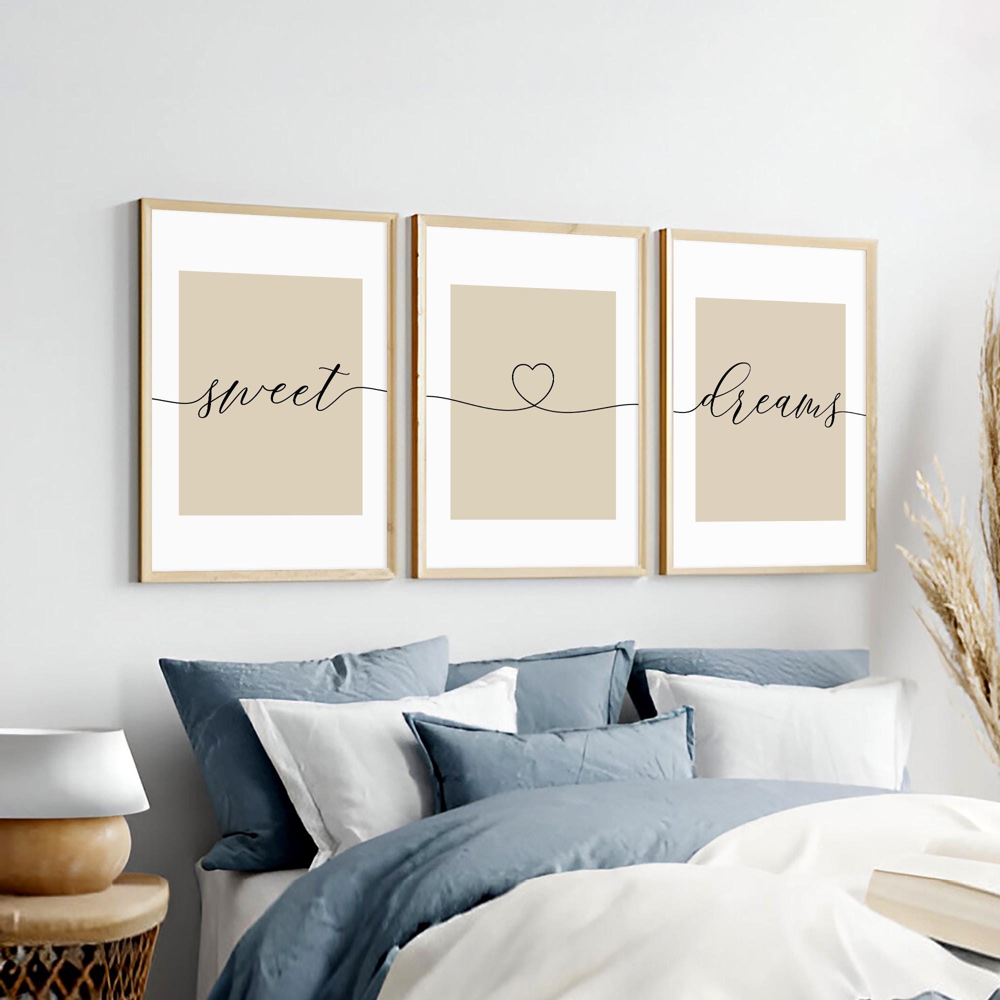 Sweet Dreams Print Set of 3, Neutral Bedroom Wall Art, Over the Bed ...
