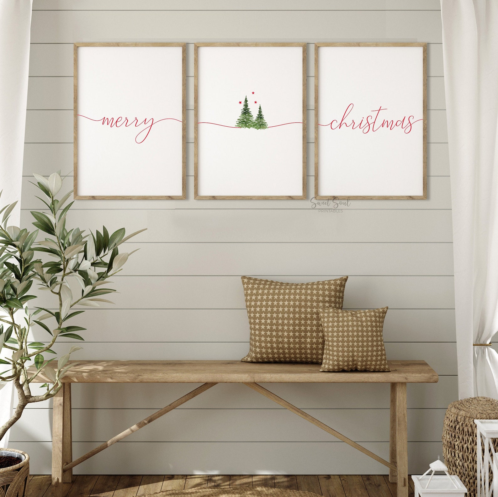 Merry Christmas Prints Set of 3 Christmas Wall Art, Christmas Tree Art ...