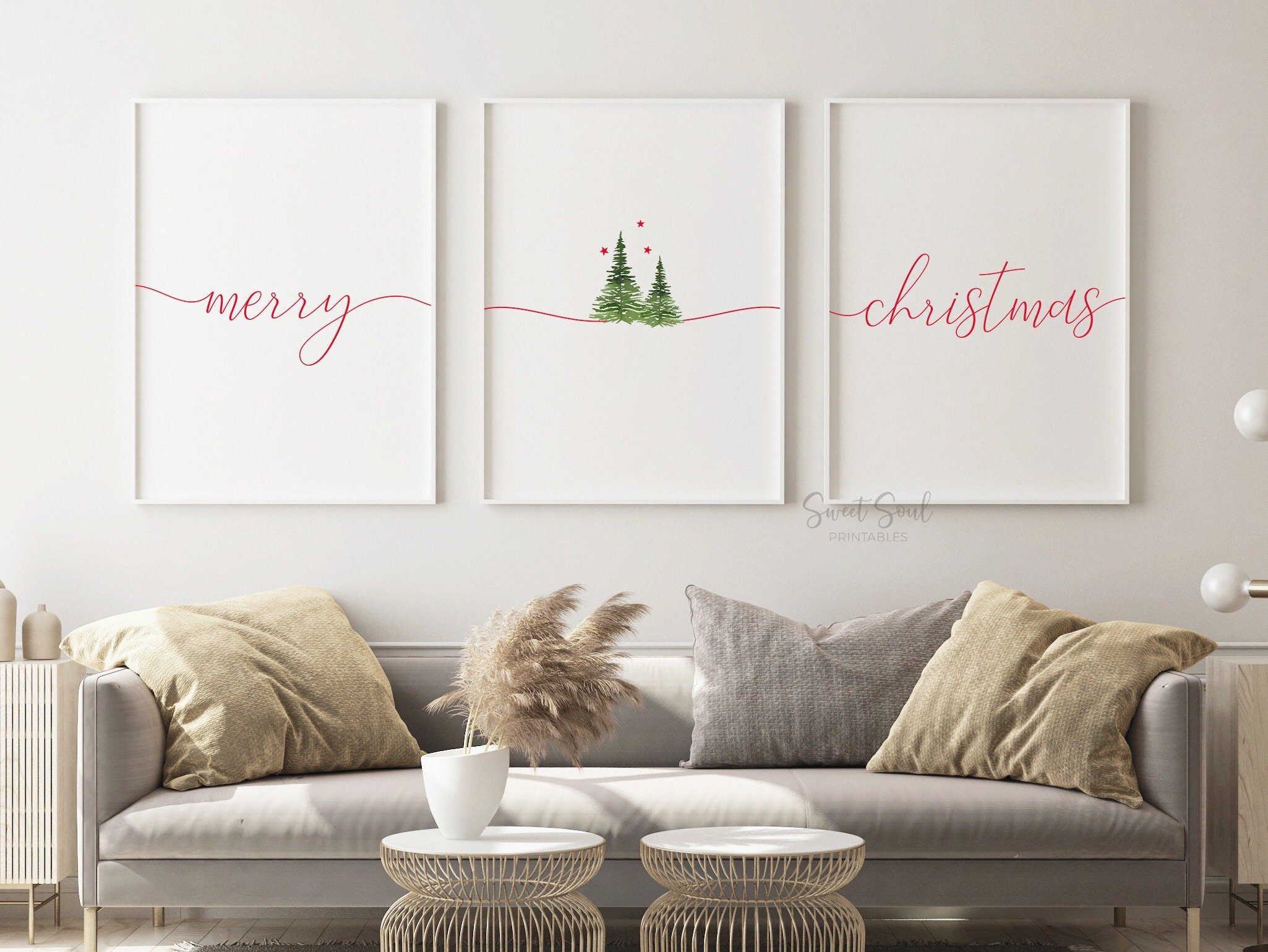 Merry Christmas Prints Set of 3 Christmas Wall Art Christmas - Etsy