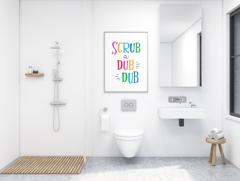 Scrub a dub dub print kids bathroom wall art printable toddler | Etsy