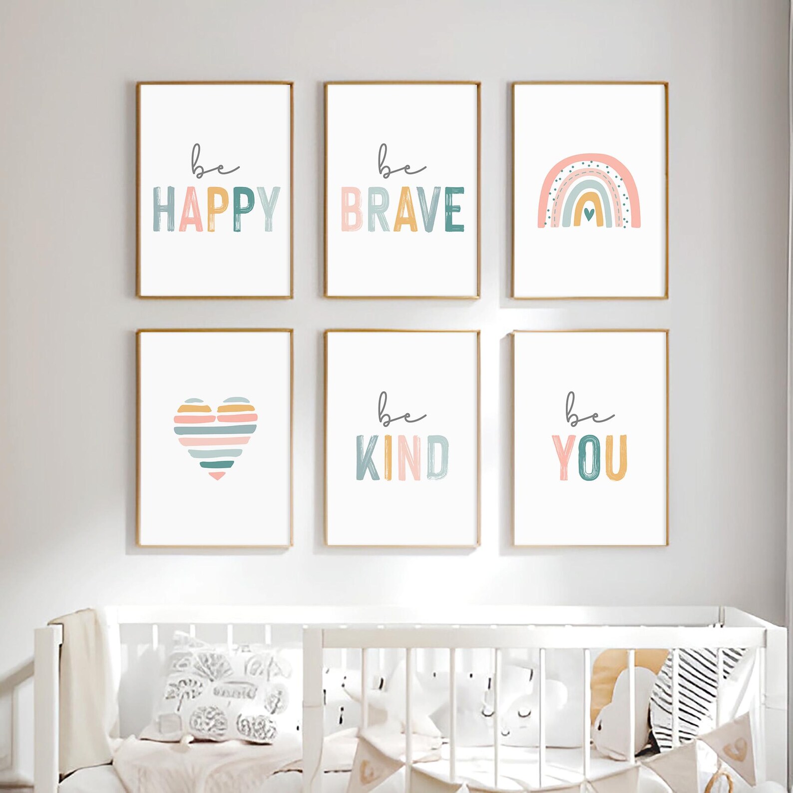 Be Happy Be Brave Be Kind, Pastel Nursery Wall Art, Toddler Room Decor ...
