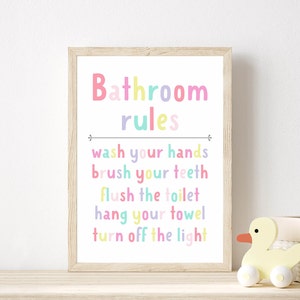Bathroom Rules Print, Girl Bathroom Prints, Bathroom Wall Art Pink ...
