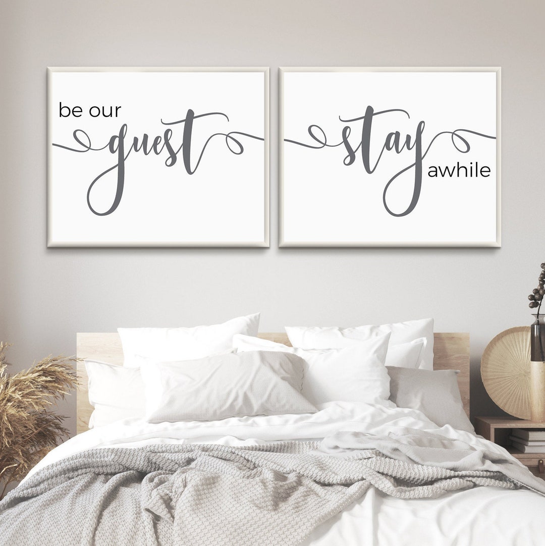 Be Our Guest Stay Awhile, Guest Room Wall Decor, Guest Bedroom Prints ...