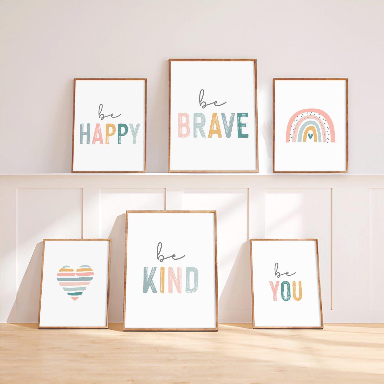 Be Happy Be Brave Be Kind, Pastel Nursery Wall Art, Toddler Room Decor ...