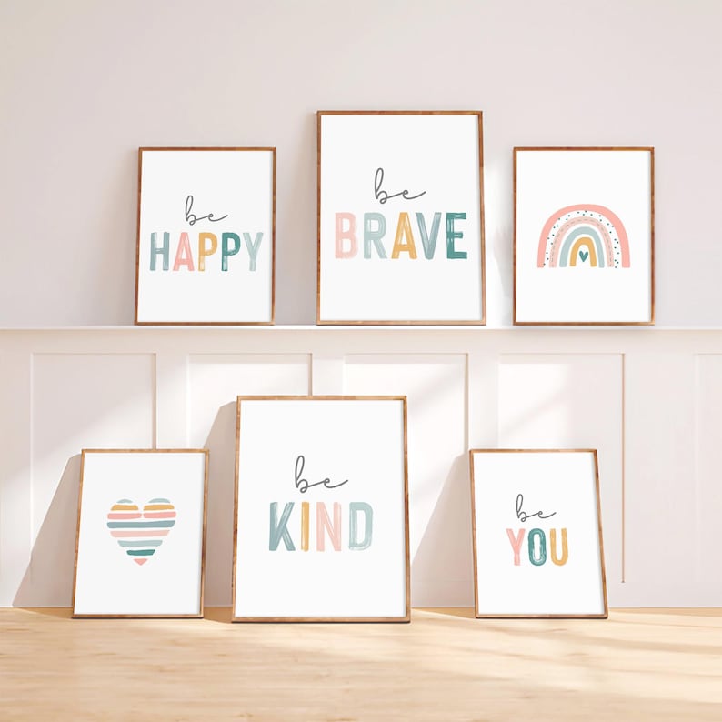 Be Happy Be Brave Be Kind, Pastel Nursery Wall Art, Toddler Room Decor ...
