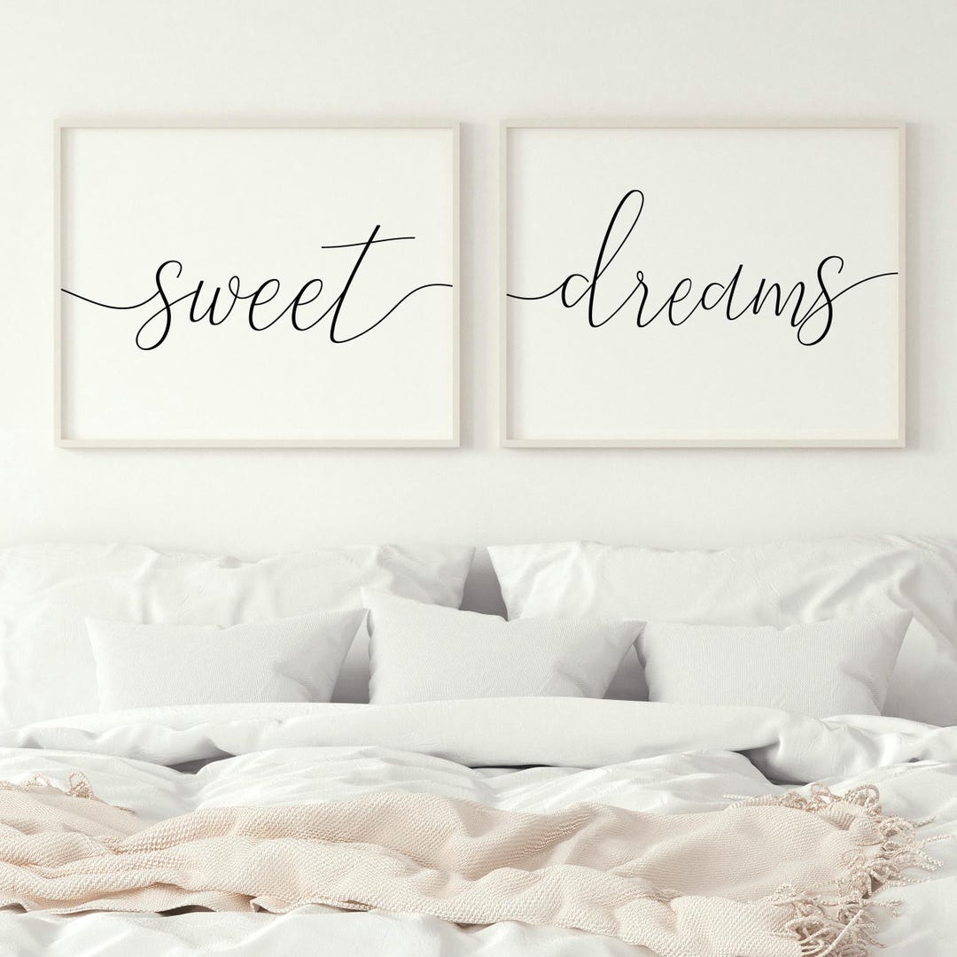 Sweet Dreams Wall Art Set of 2 Bedroom Prints Over Bed Sign, Nursery ...