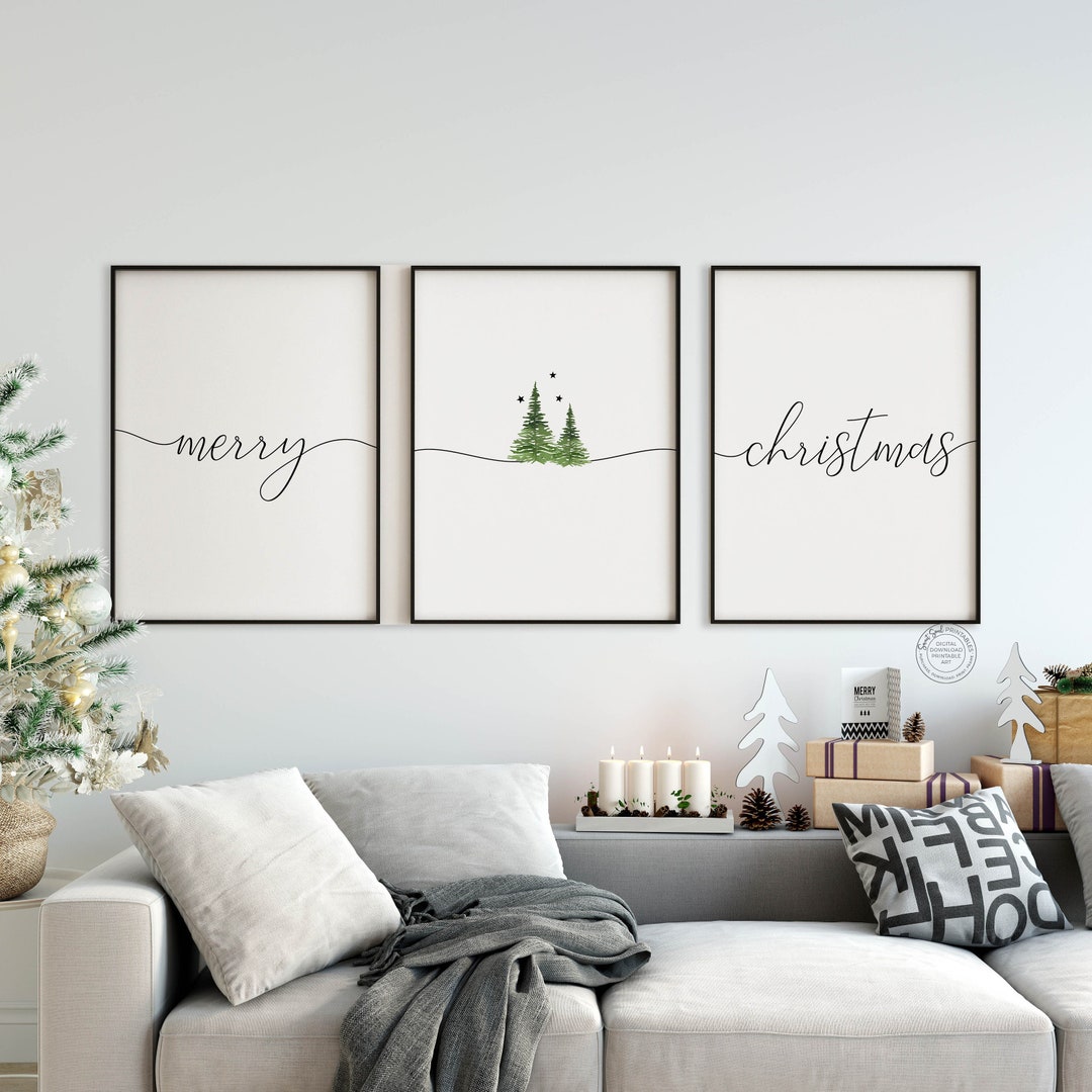 Merry Christmas Prints Set of 3, Christmas Wall Art, Christmas Tree ...