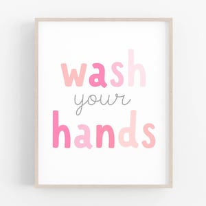 Girl Bathroom Prints Pink, Kids Bathroom Wall Art Printable, Bathroom ...