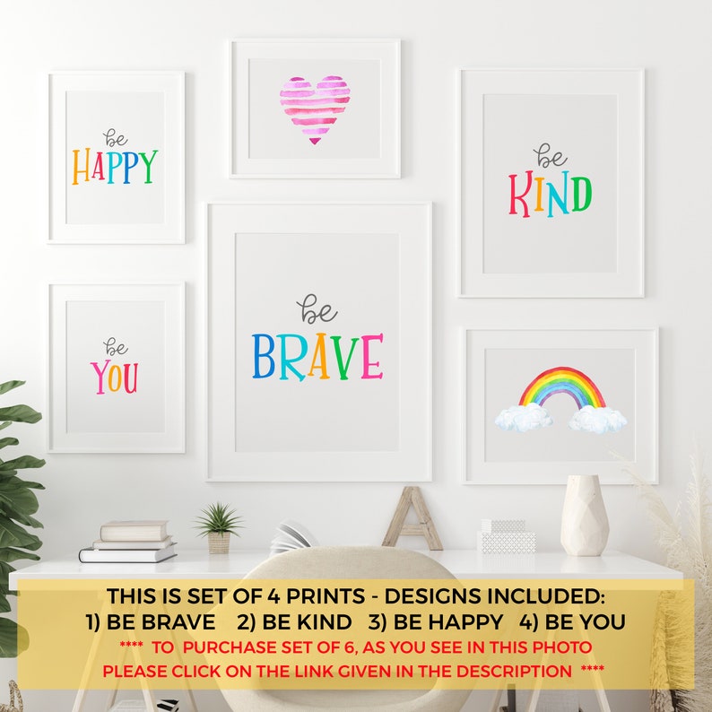 Buy Be Brave Be Kind Print Set of 4 Wall Art Kids Bedroom Decor Online ...