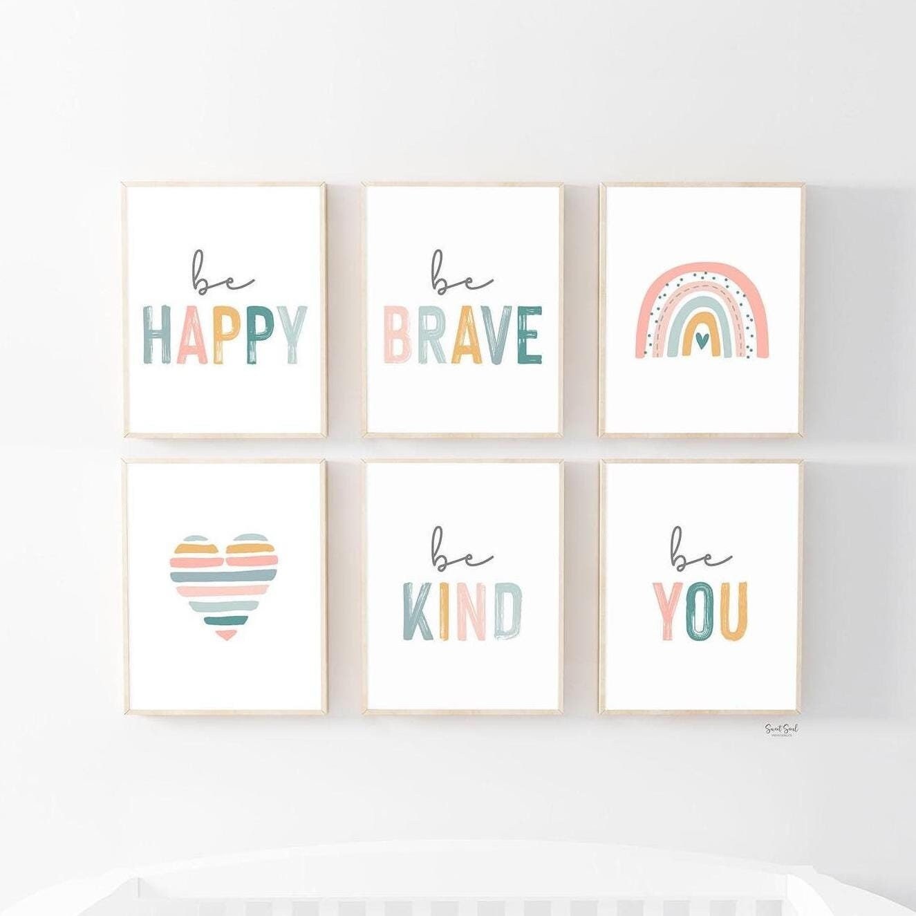 Be Happy Be Brave Be Kind, Pastel Nursery Wall Art, Toddler Room Decor ...
