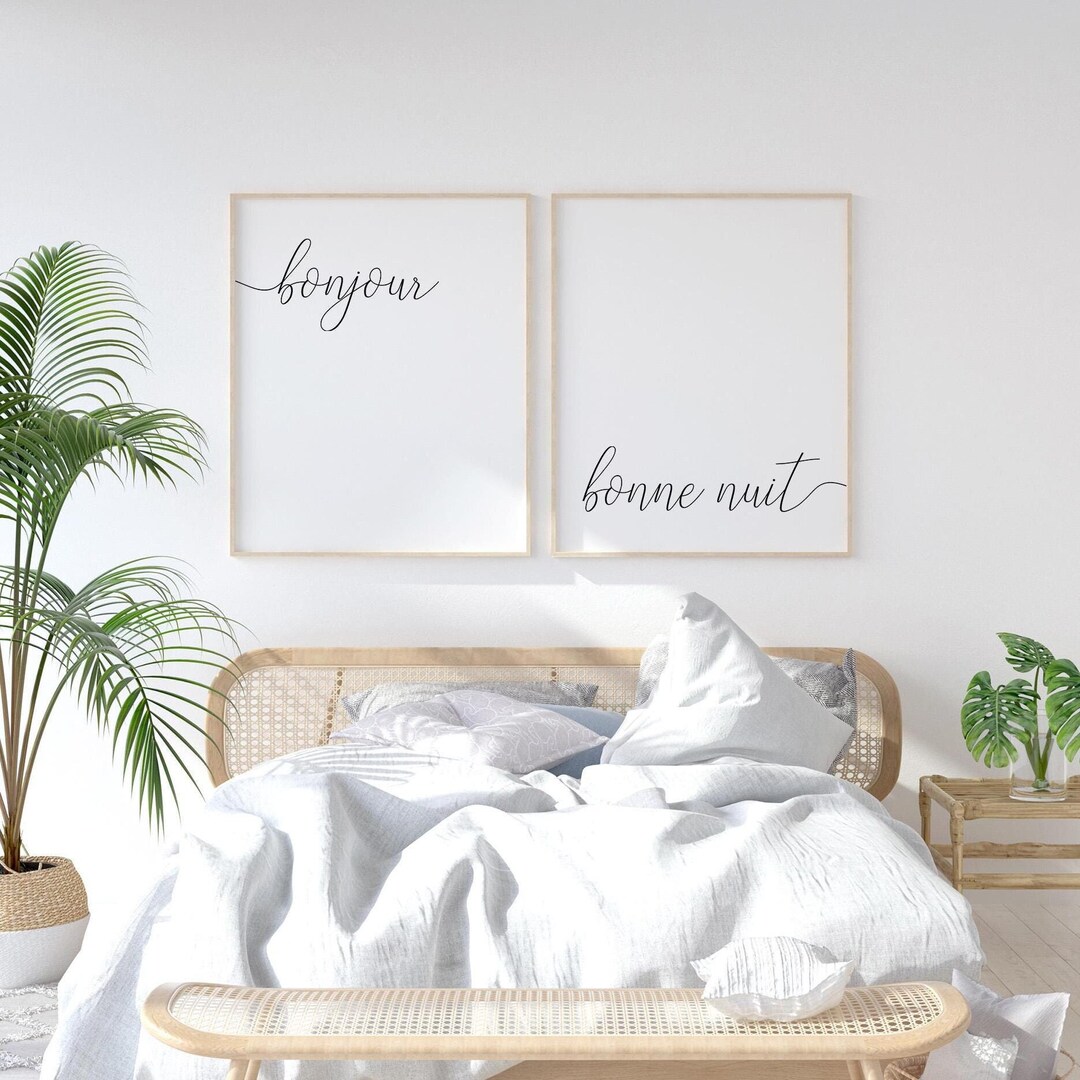 Bonjour Bonne Nuit, Couple Bedroom Prints, Bedroom Wall Art Printable ...