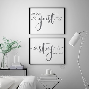 Be Our Guest Stay Awhile, Guest Room Wall Decor, Guest Bedroom Prints ...