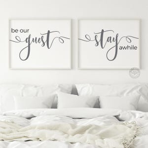 Be Our Guest Stay Awhile, Guest Room Wall Decor, Guest Bedroom Prints ...