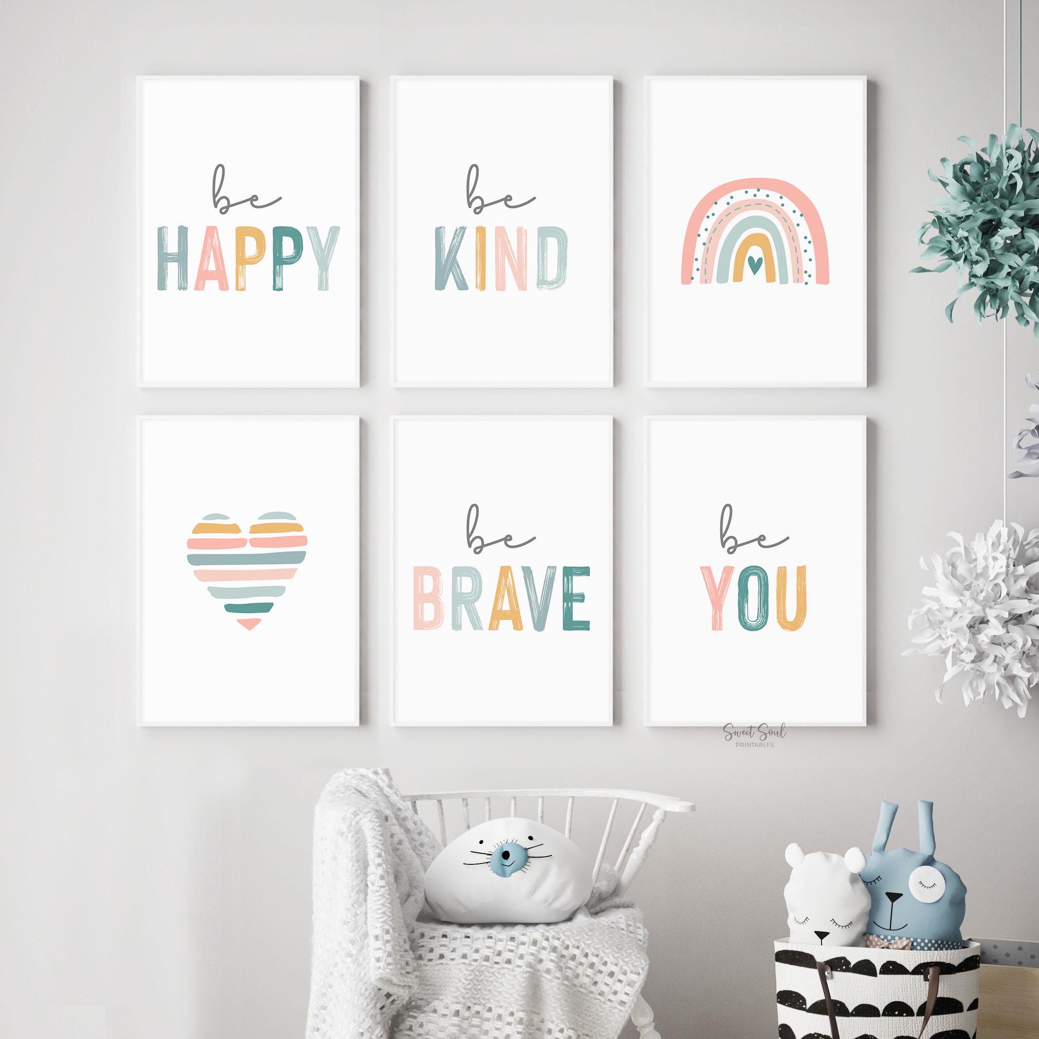 Be Happy Be Brave Be Kind, Pastel Nursery Wall Art, Toddler Room Decor ...