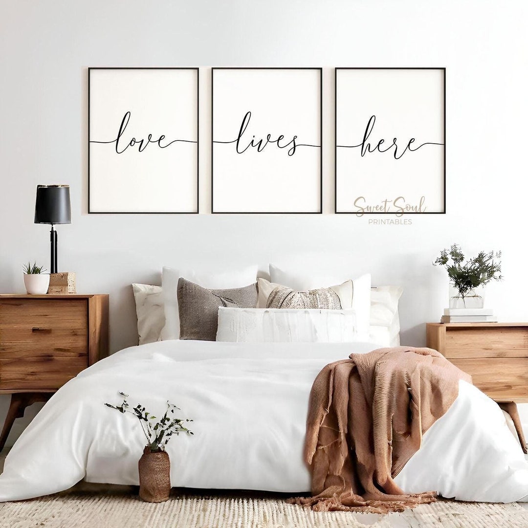 Love Lives Here, Couple Bedroom Prints Over Bed Wall Decor, Bedroom ...