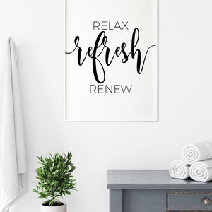 Relax Refresh Renew Print, Bathroom Printable, Bathroom Wall Decor ...