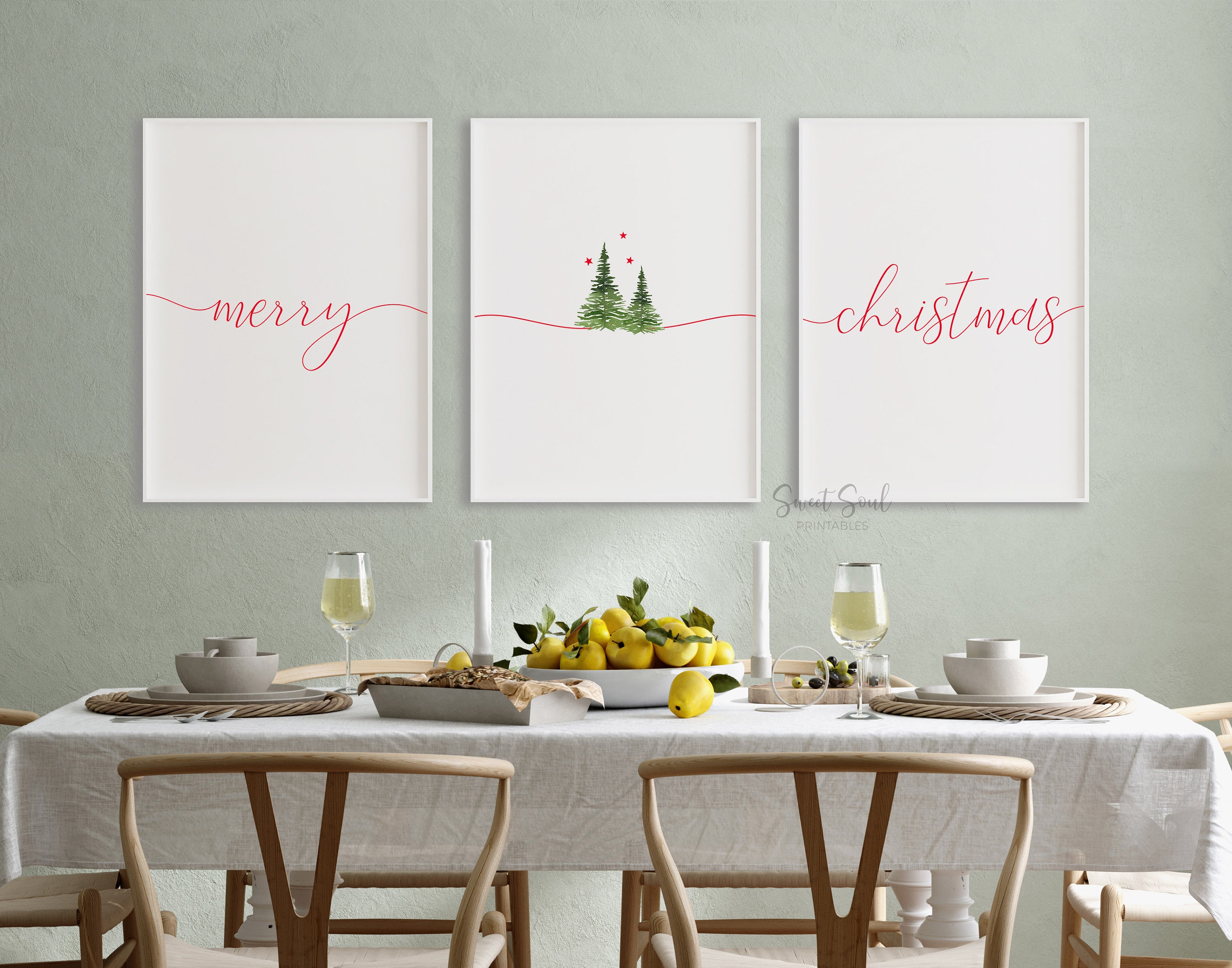 Merry Christmas Prints Set of 3 Christmas Wall Art Christmas - Etsy