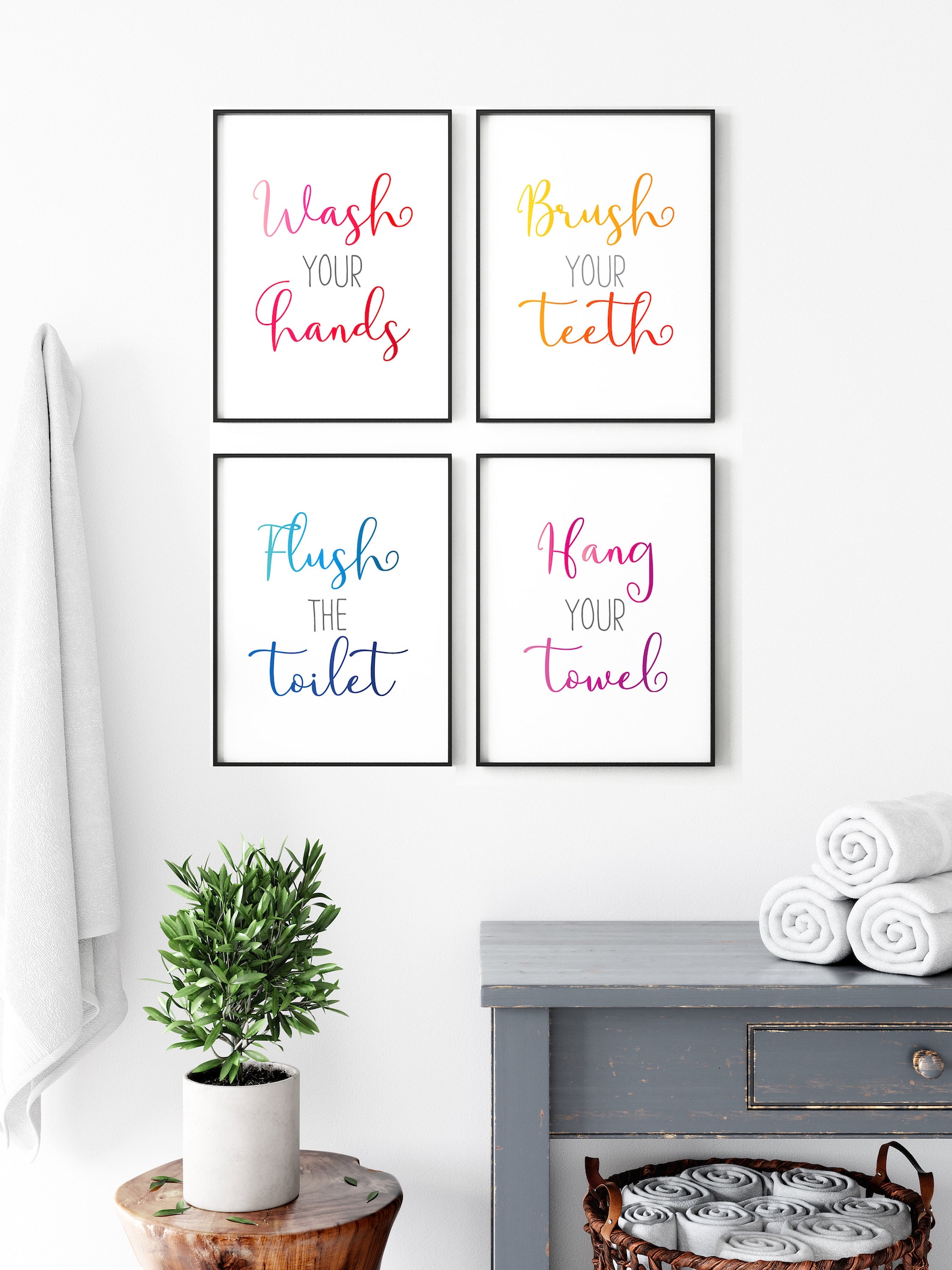 Kids Bathroom Prints Rainbow Bathroom Wall Art Girl Bathroom | Etsy