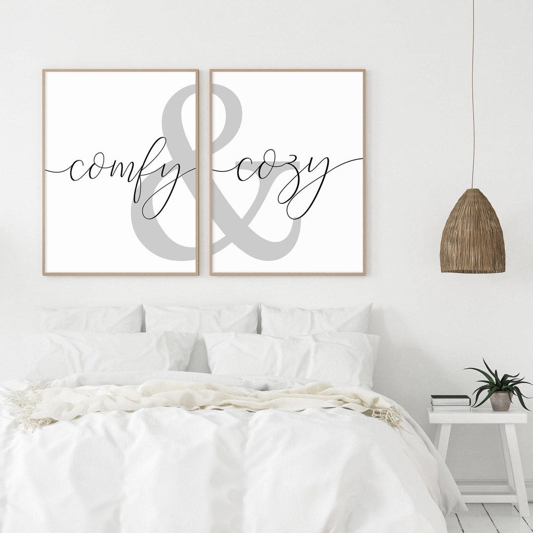 Comfy and Cozy, Set of 2 Bedroom Prints Above Bed Sign Guest Bedroom ...