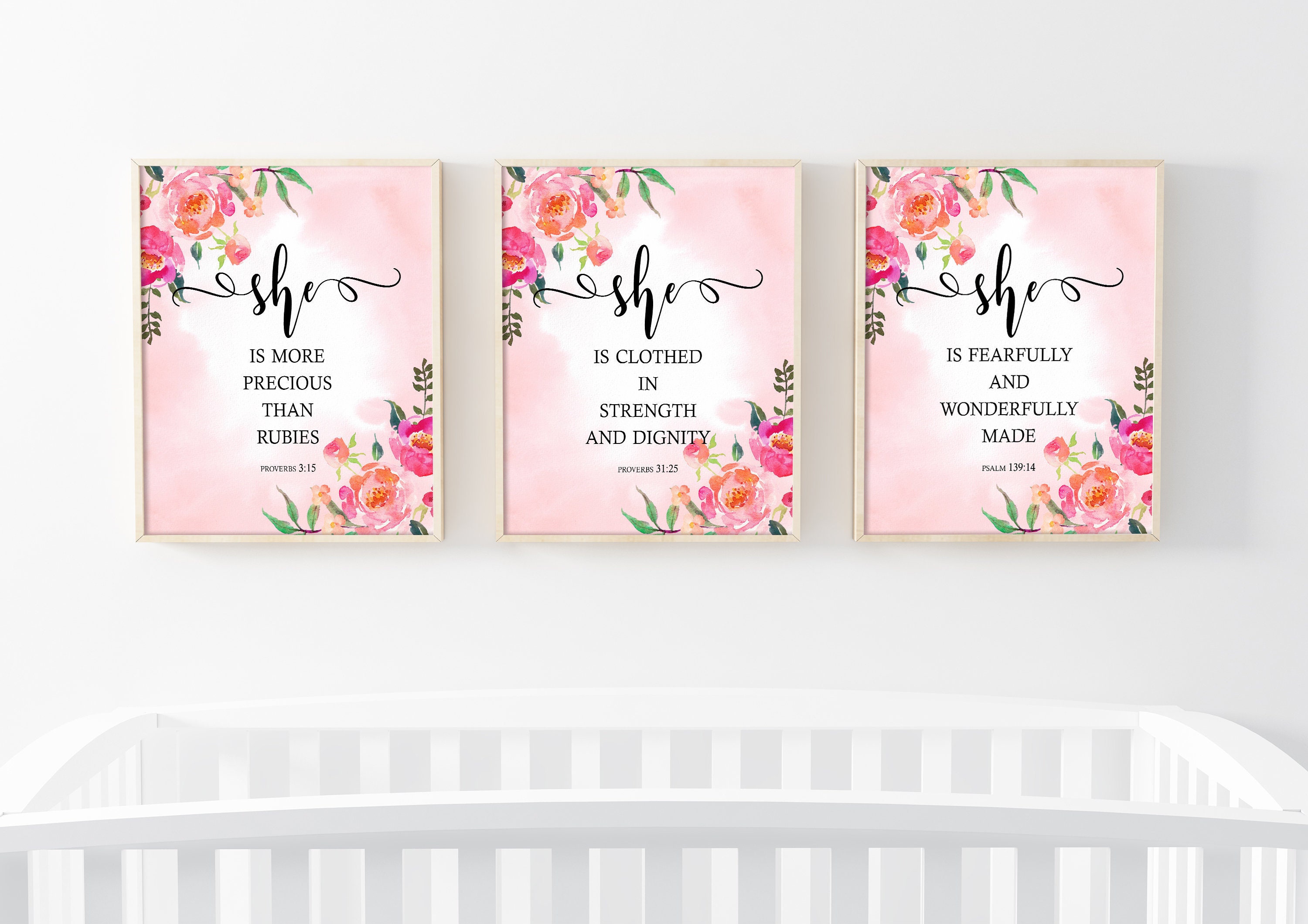 Bible verse prints nursery girl room wall art printables bible | Etsy