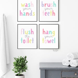 Girl Bathroom Prints Pink, Kids Bathroom Wall Art Printable, Bathroom ...