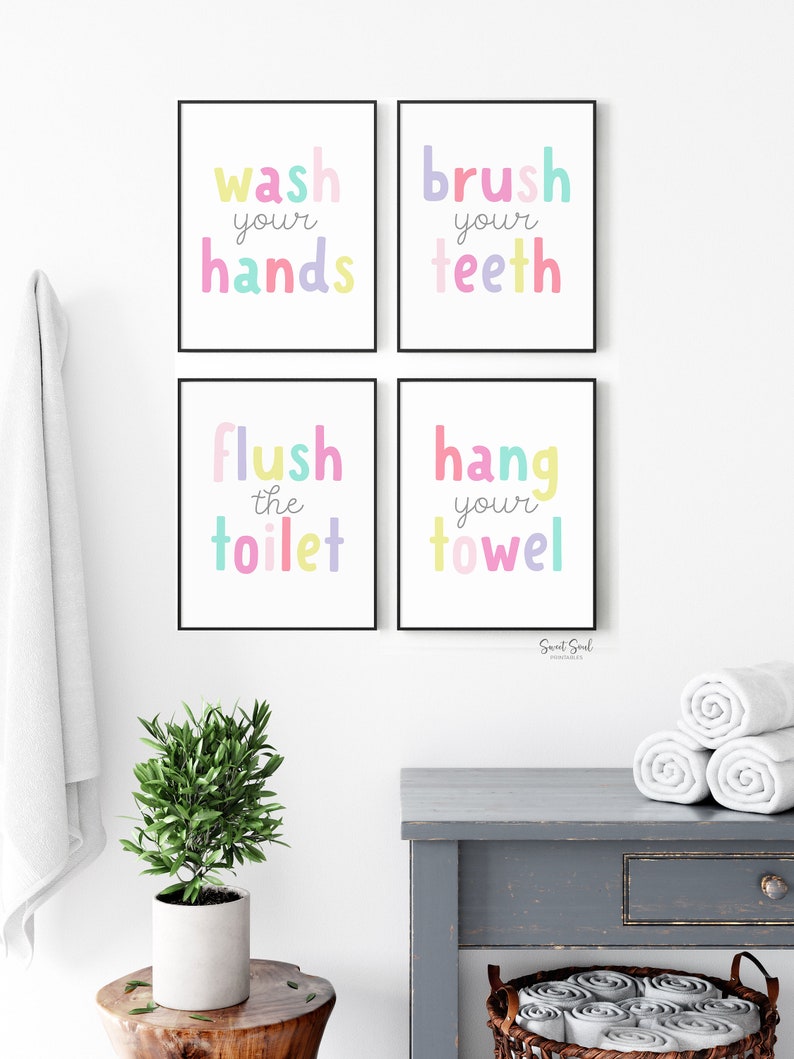 Girl Bathroom Prints Pink Kids Bathroom Wall Art Printable - Etsy