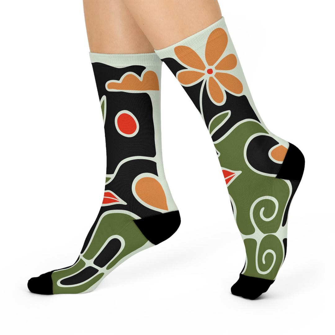 Retro Floral Pattern Cushioned Crew Socks. Groomsmen Dress Socks ...