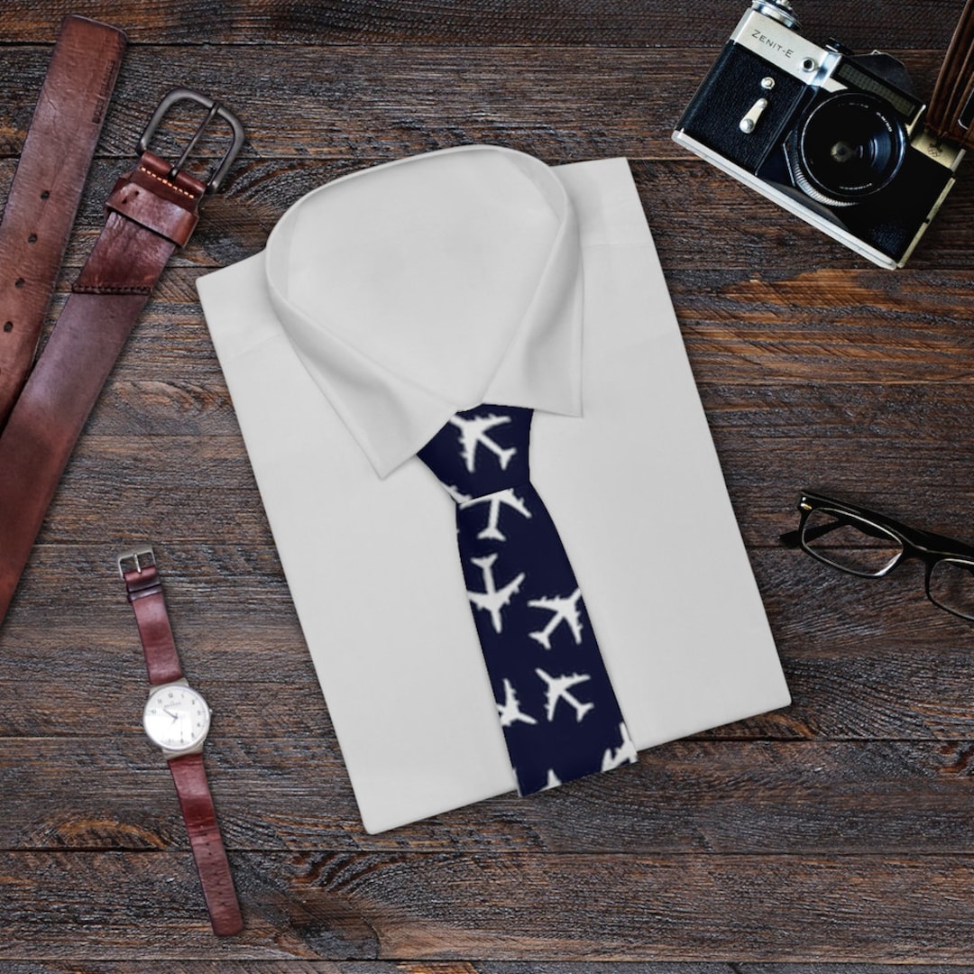 Airplane Necktie: Navy Blue Polyester Tie, Pilot Gift - Etsy