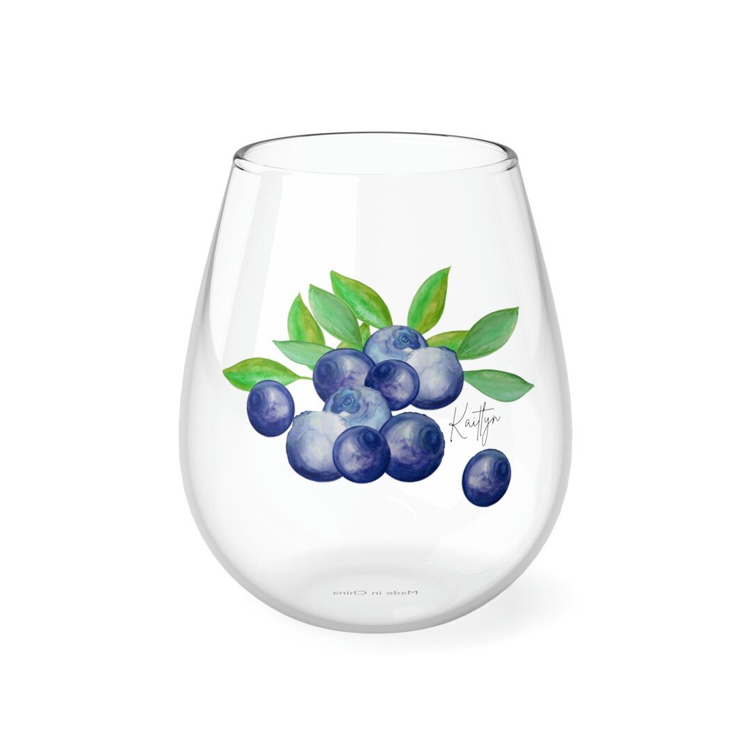 Blueberry Stemless Wine Glass, Wine Glass Stemless, Berry Wine Glass ...