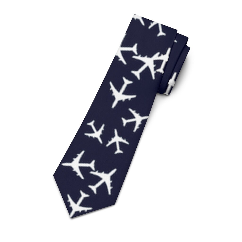 Airplane Necktie: Navy Blue Polyester Tie, Pilot Gift - Etsy