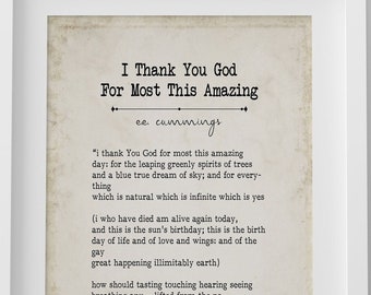 Ee Cummings Poem I Thank You God - Etsy Ireland