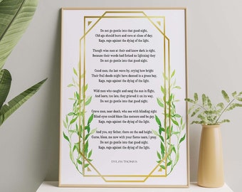 Do Not Go Gentle Into That Good Night. Printable Poster. Dylan Thomas ...