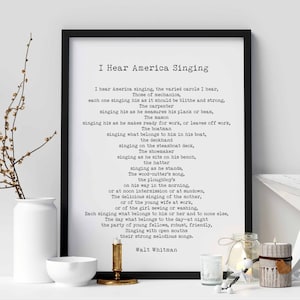 Walt Whitman Poem Print I Hear America Singing Literary Wall Art Black ...