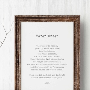 German Lord's Prayer Unframed and Framed Quote Print in Black & White ...