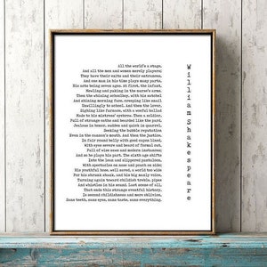 All the World's A Stage Shakespeare Print, as You Like It Literary Art ...