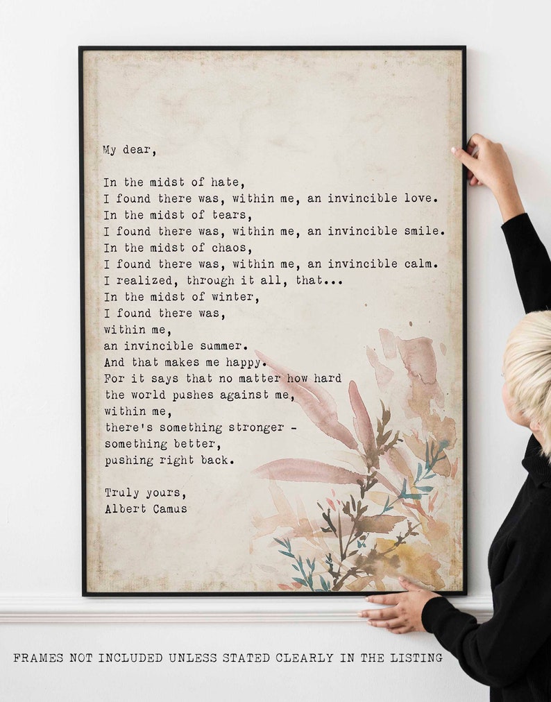 Albert Camus Invincible Summer Wall Art Print, Literature Quote Art ...